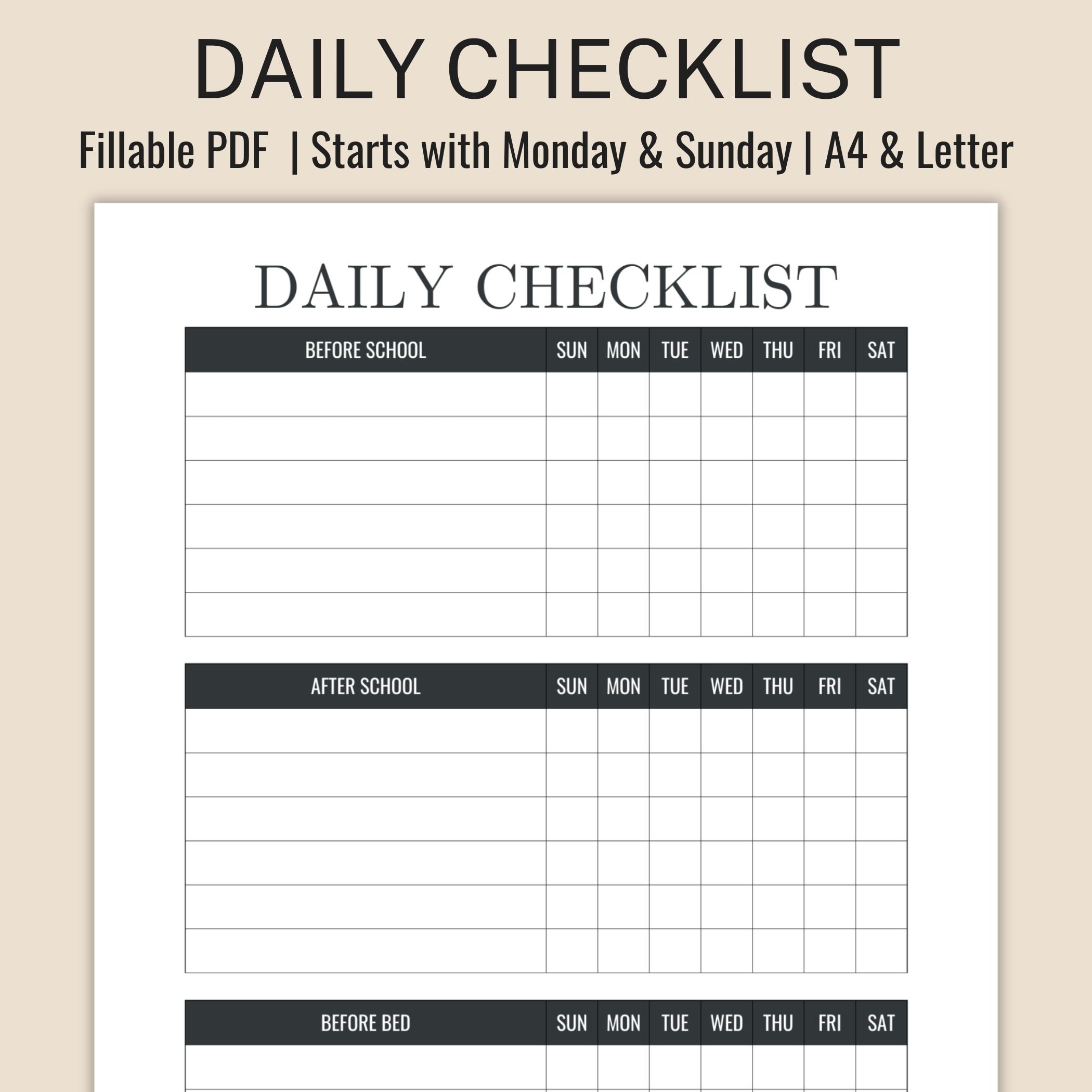 Editable Daily Checklist for Kids, Printable Daily Checklist ...
