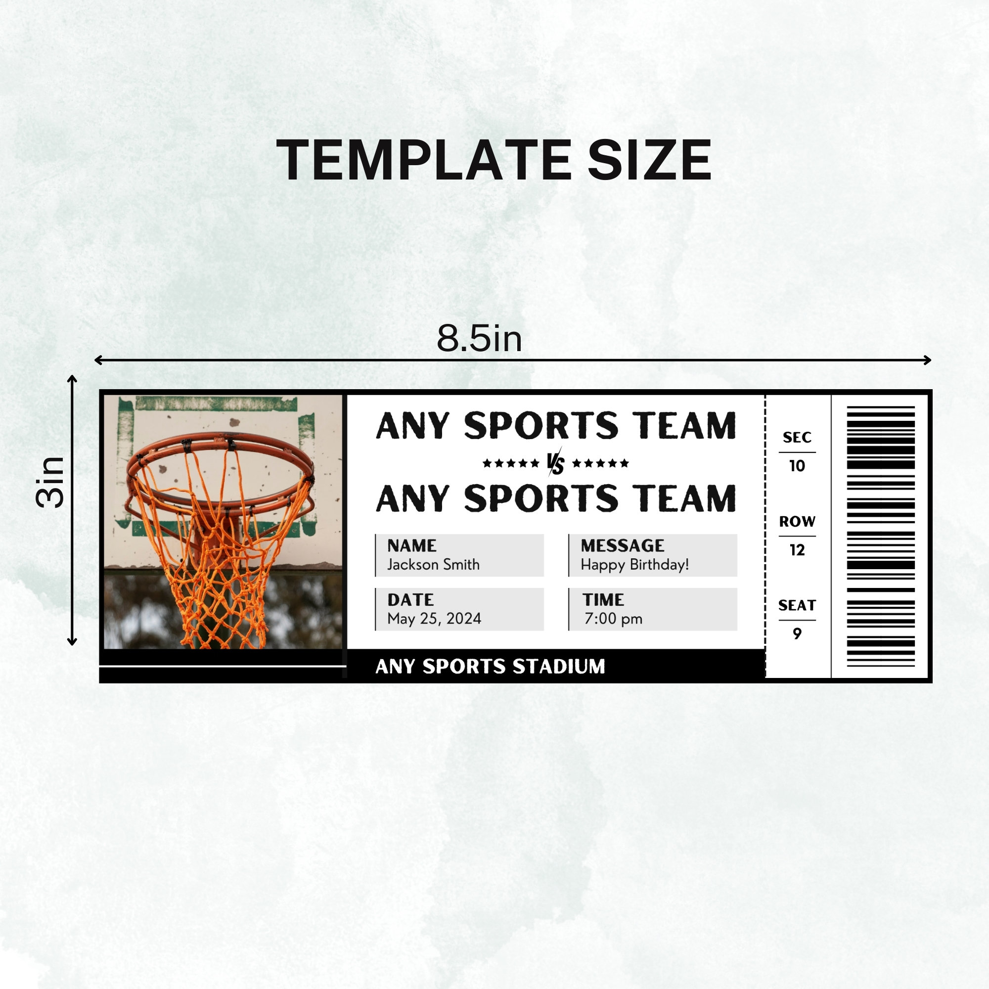 Basketball Ticket, Editable Ticket Template, Basketball Game Ticket ...