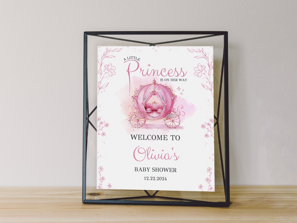 Princess Baby Shower Welcome Sign, Editable Pink Princess Carriage ...