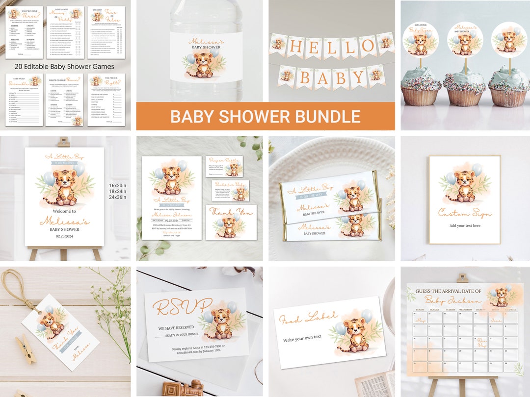 Tiger Baby Shower Bundle, Tiger Baby Shower Invitation, Editable Tiger ...