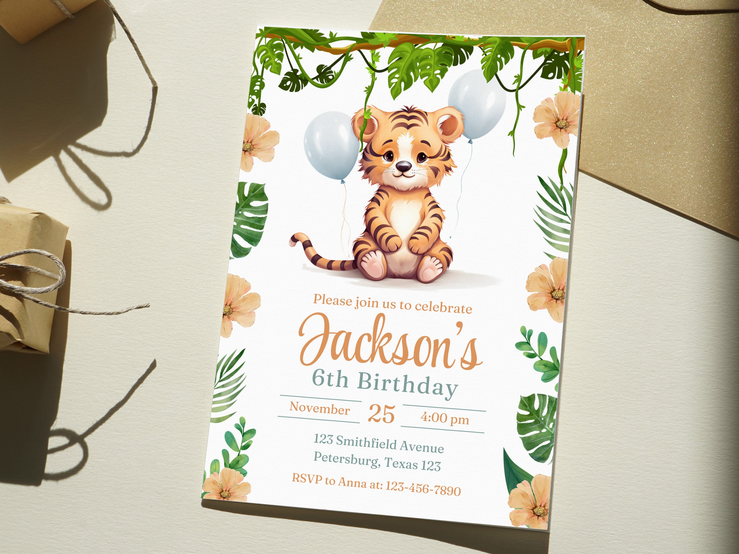 Tiger Birthday Invitation, Safari Birthday Invitation, Printable ...
