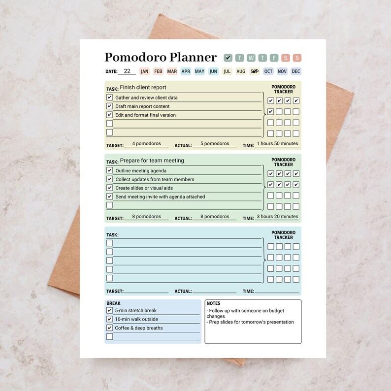 Pomodoro Planner, Productivity Printable, Time Management, Fillable PDF ...