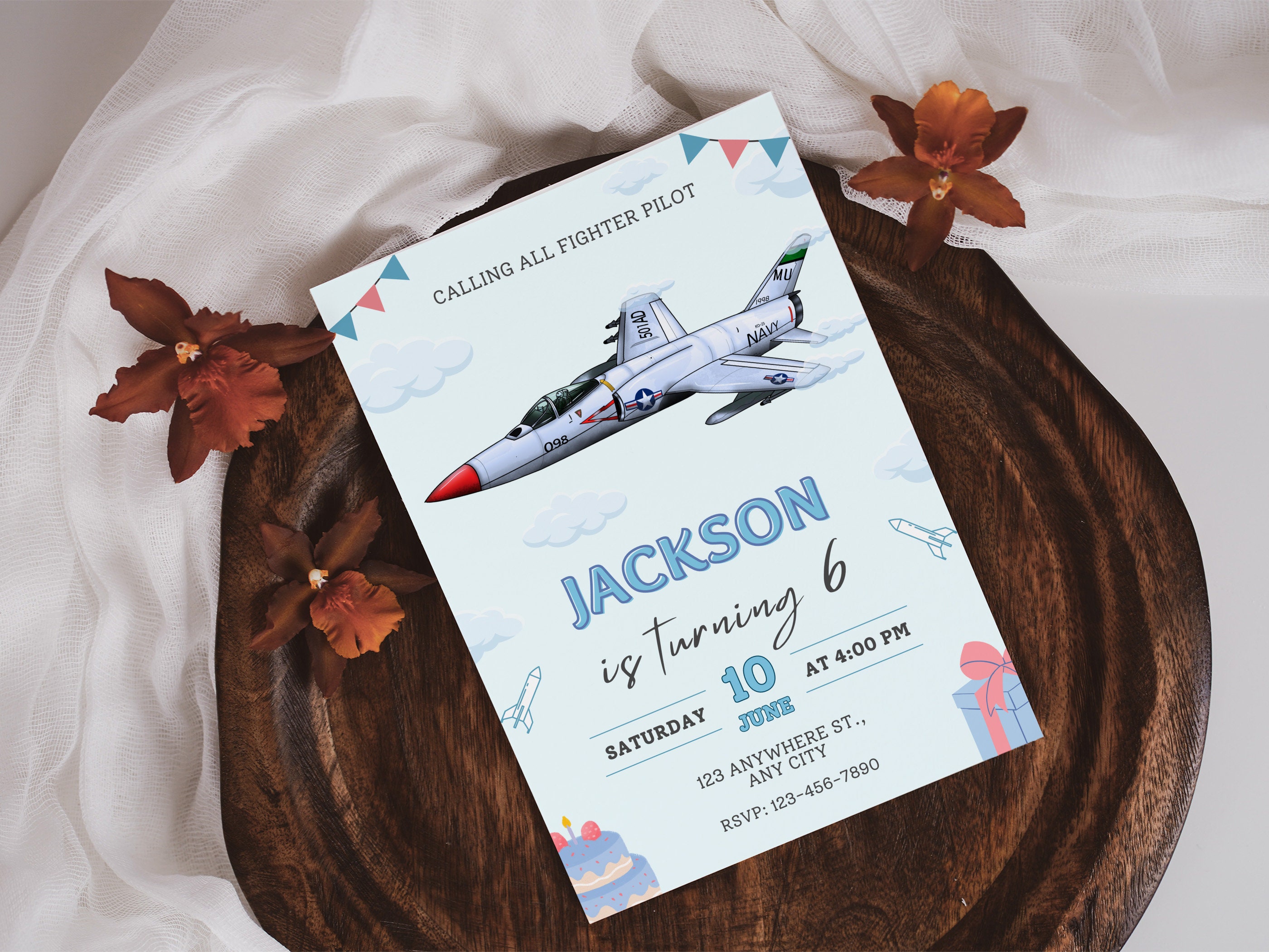 Editable Fighter Pilot Birthday Invitation, Fighter Jet Invitation ...