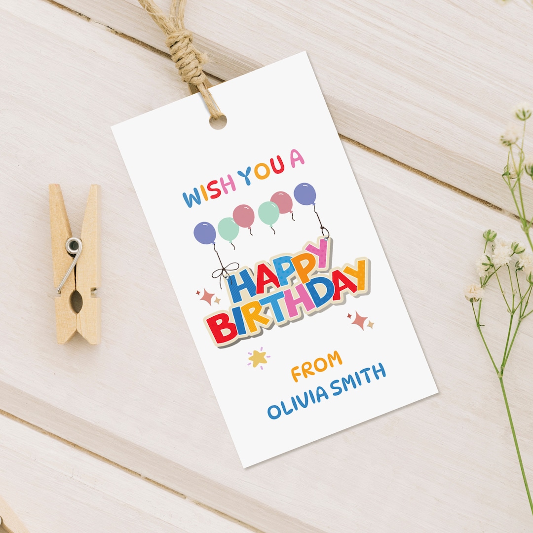 Editable Happy Birthday Gift Tag, Colorful Gift Label, Printable ...