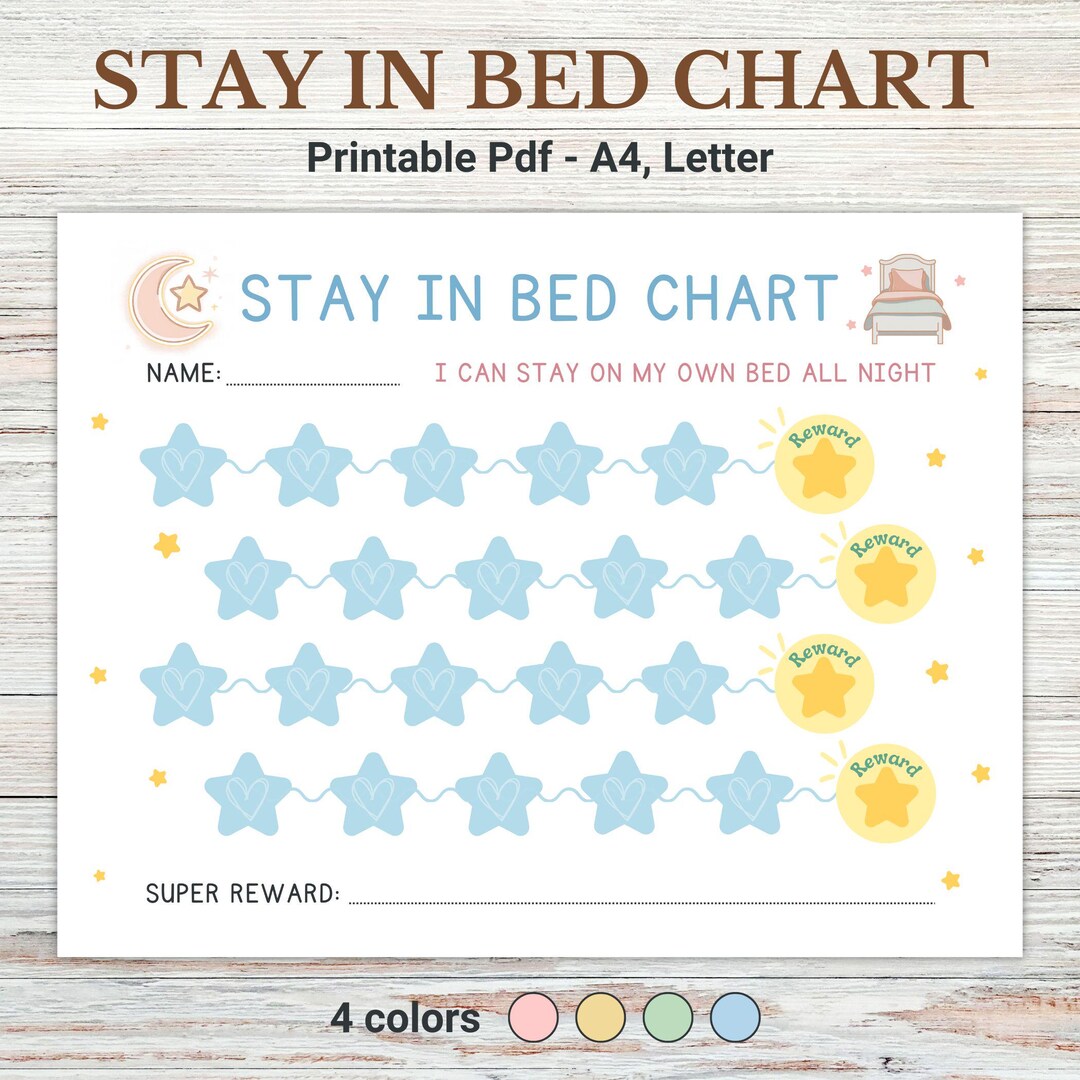 Stay in Bed Chart, Sleeping Chart, Kids Bedtime Chart, Printable ...