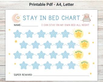 Stay in Bed Reward Chart, Printable Bedtime Routine Chart, Kids ...