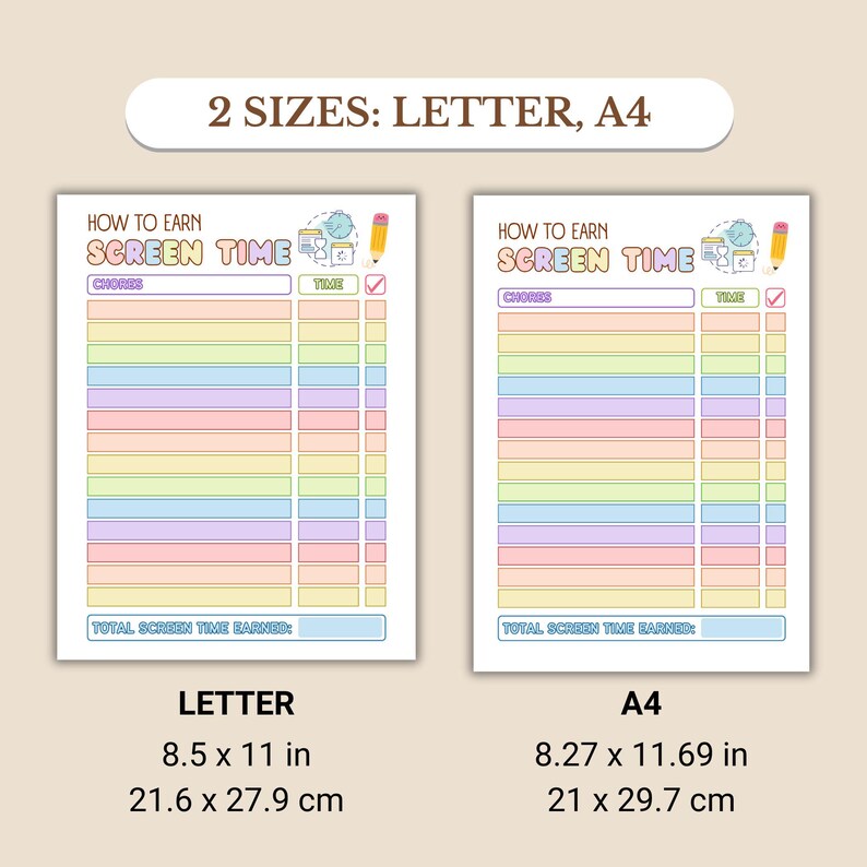 Screen Time Checklist, Chore Chart, Reward Tracker, Fillable PDF - Etsy ...