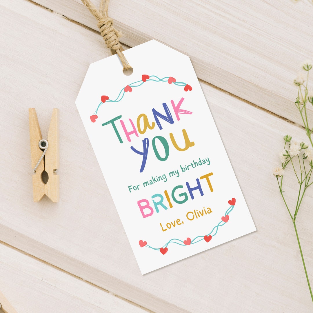Birthday Thank You Tag, Editable Birthday Tag, Colorful Thank You Gift ...
