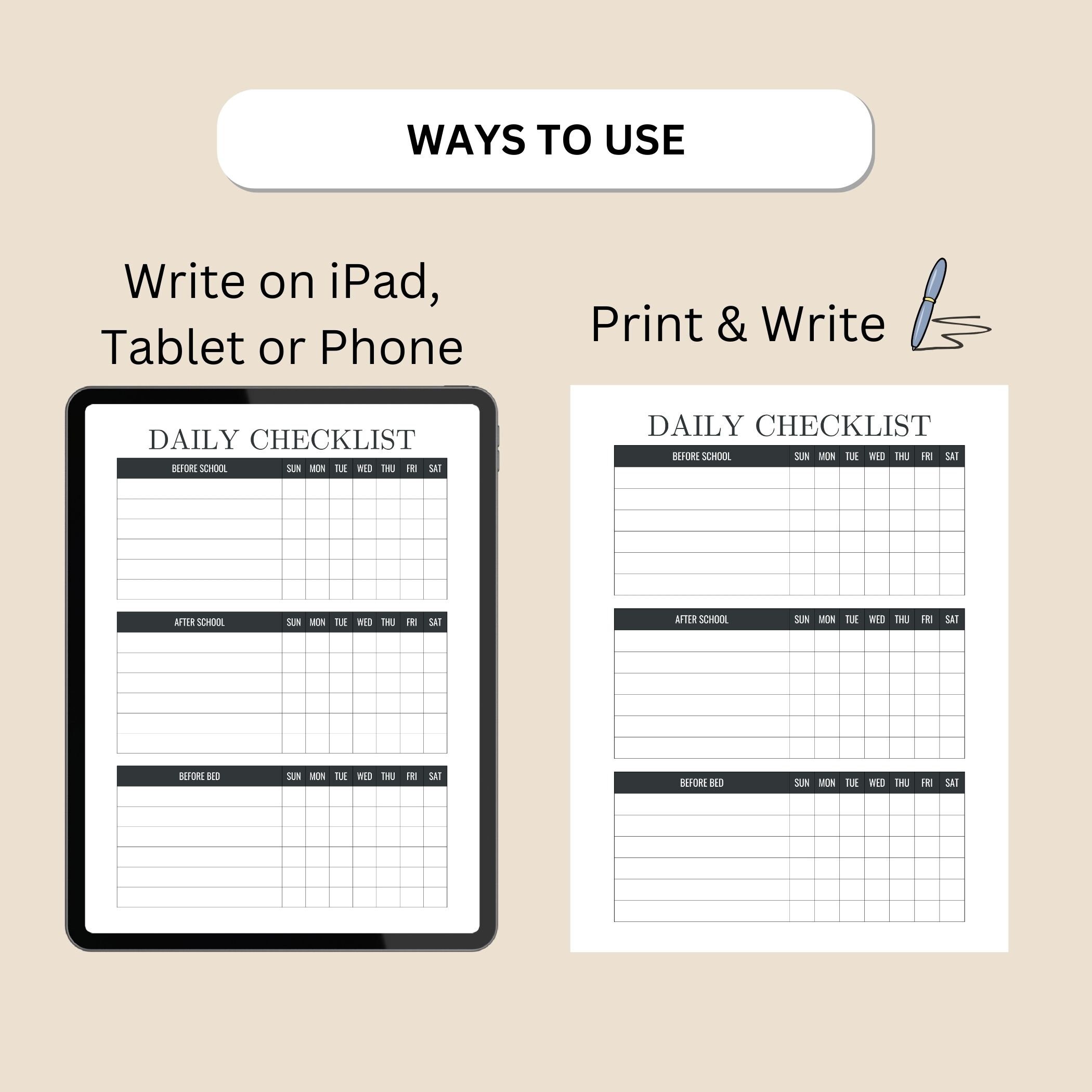 Editable Daily Checklist for Kids, Printable Daily Checklist ...