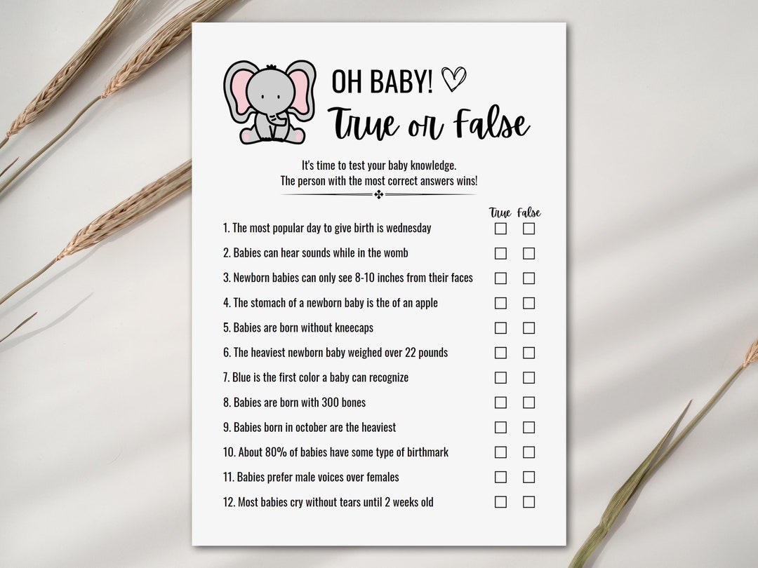 True or False Baby Shower Game, Oh Baby True or False, Baby Shower Game ...