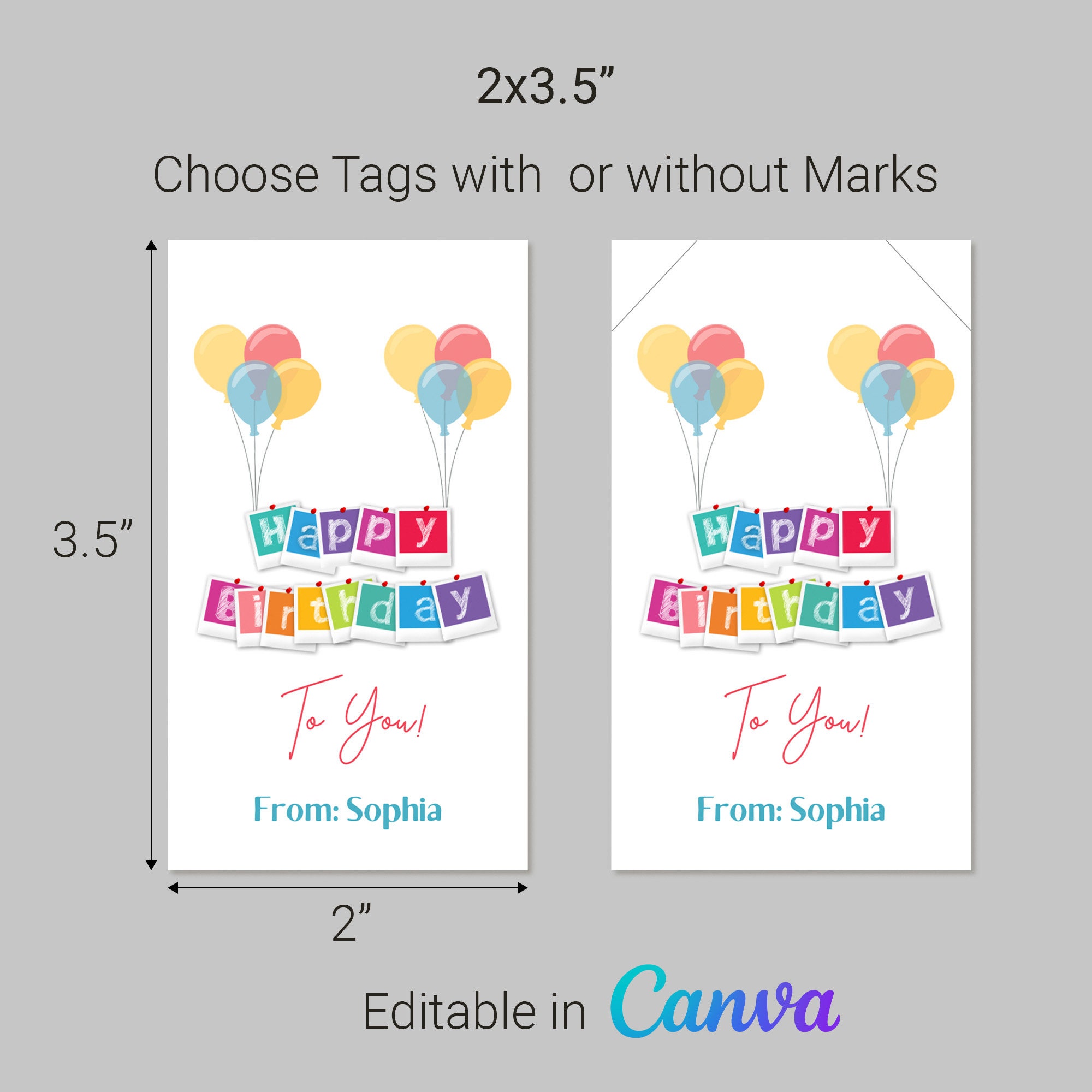 Happy Birthday Tag, Editable Birthday Gift Tag, Colorful Gift Label ...