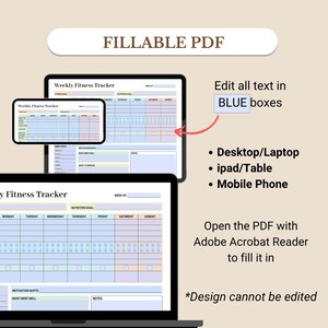 Weekly Fitness Tracker, Printable Wellness Log, Fillable Pdf, Daily ...
