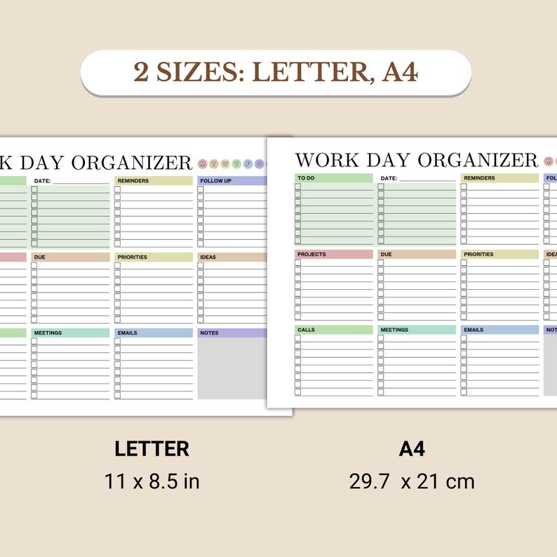 Work Day Organizer, Daily Planner, to Do Checklist, Printable Fillable ...