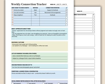 Weekly Connection Tracker, Printable Relationship Building PDF - Etsy