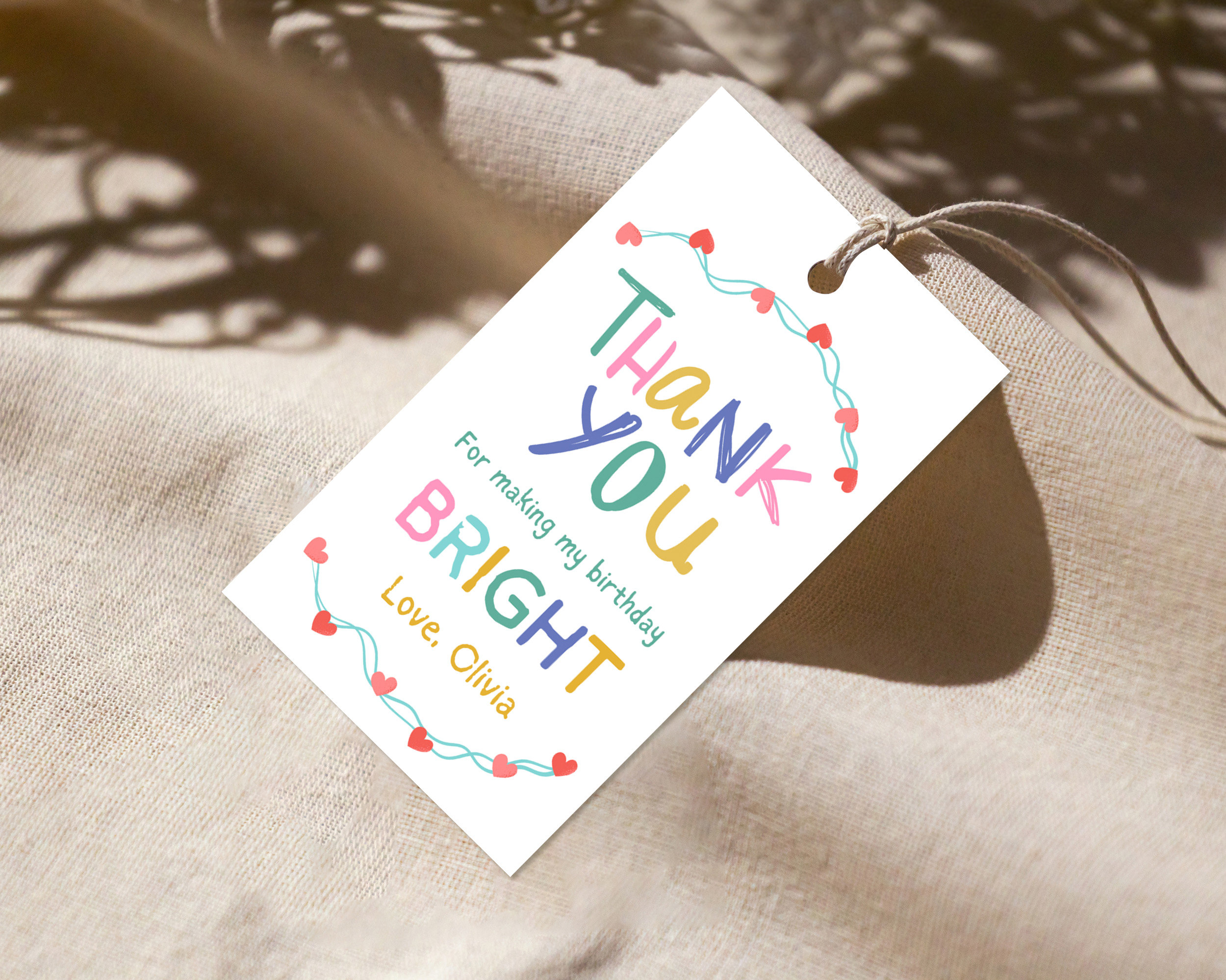 Birthday Thank You Tag, Editable Birthday Tag, Colorful Thank You Gift ...