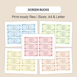 Screen Time Checklist, How to Earn Screen Time Chart, Screen Time Bucks ...