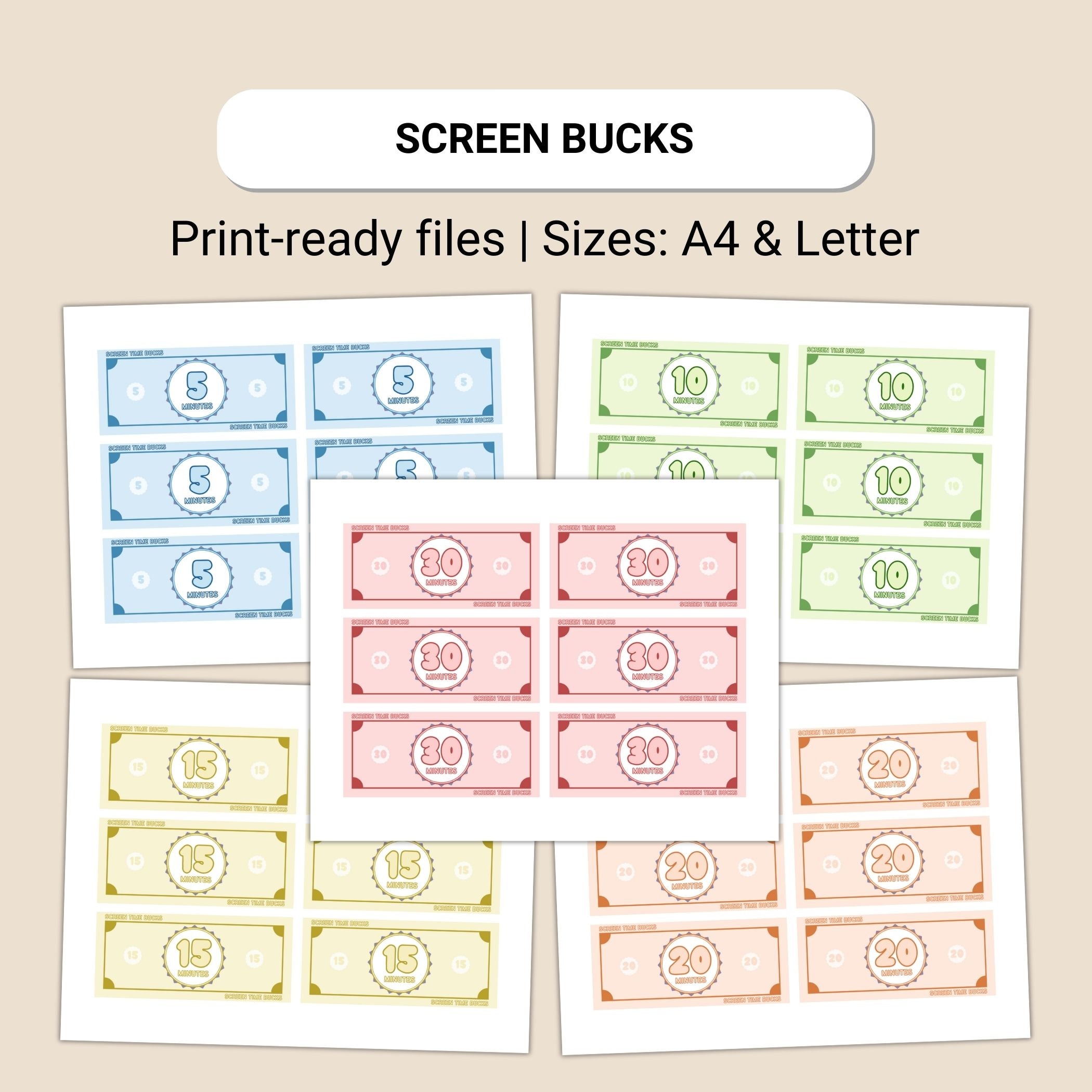 Kids Screen Time Checklist & Chore Chart: Reward Bucks (digital ...