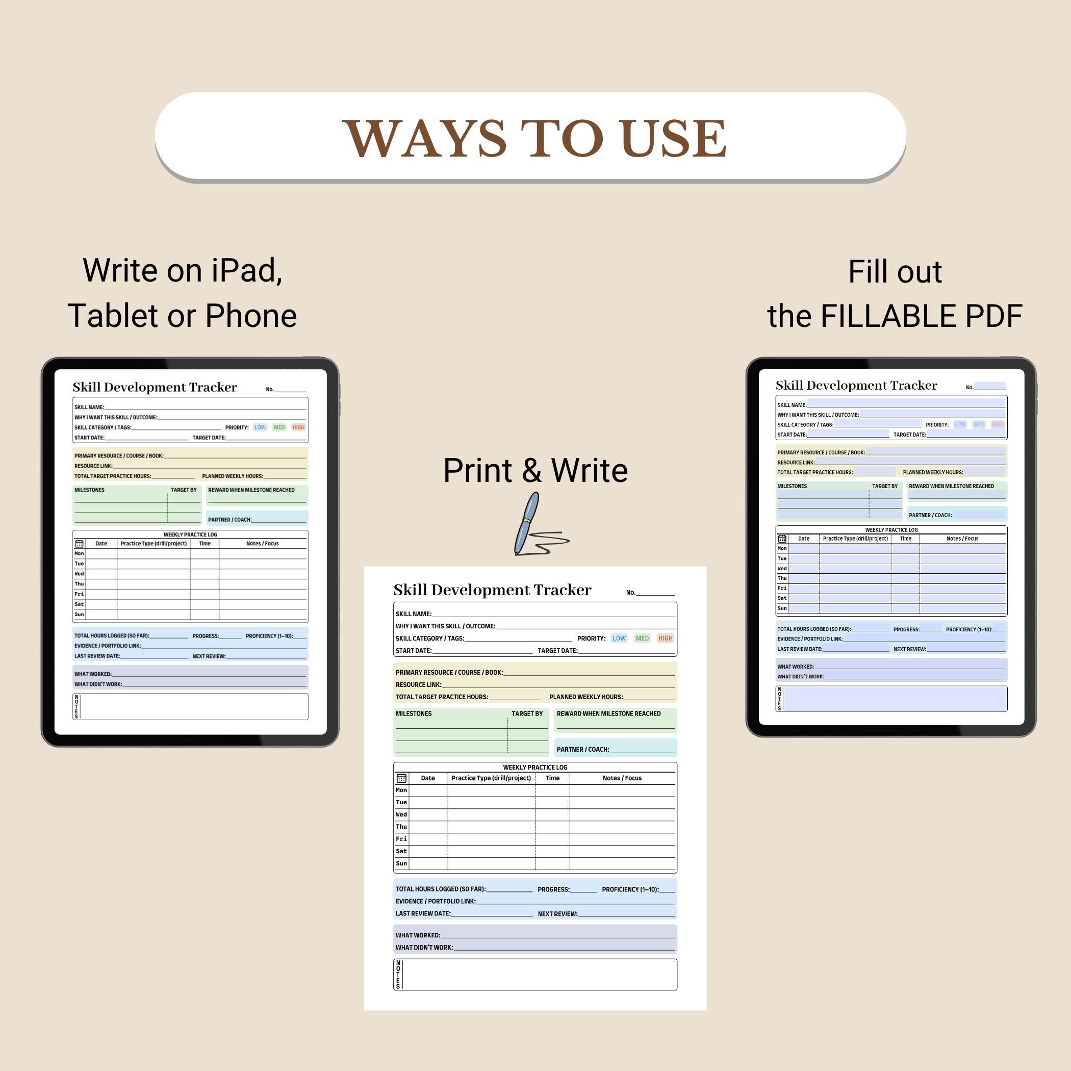 Skill Development Tracker, Learning Progress Log, Practice Planner for ...
