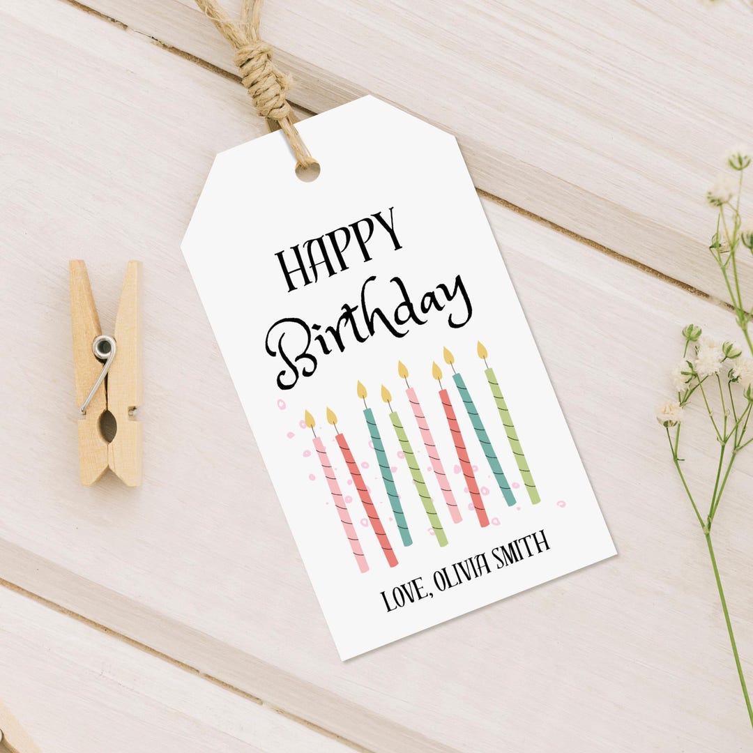 Happy Birthday Gift Tag, Editable Cute Colorful Gift Label, Printable ...