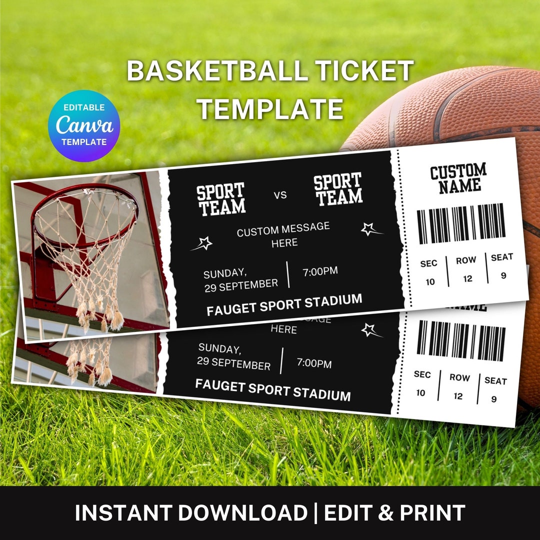 Editable Basketball Ticket, Ticket Template, Basketball Game Ticket ...