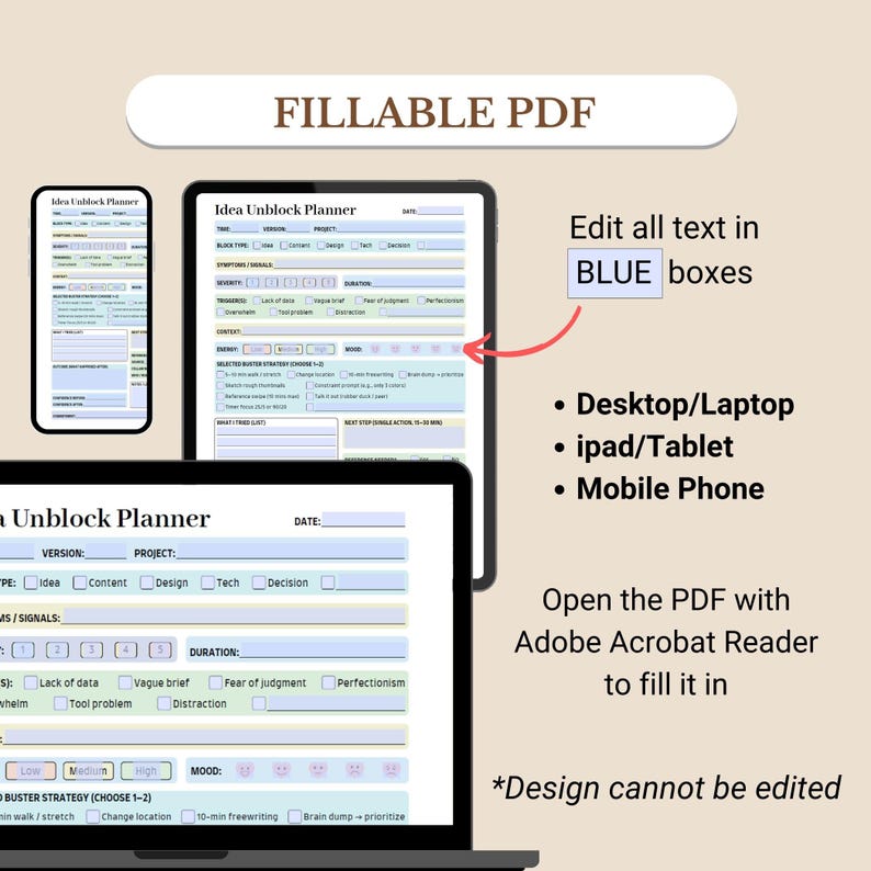 Idea Unblock Planner, Fillable Pdf, Fresh Ideas Log, Creative Reset ...