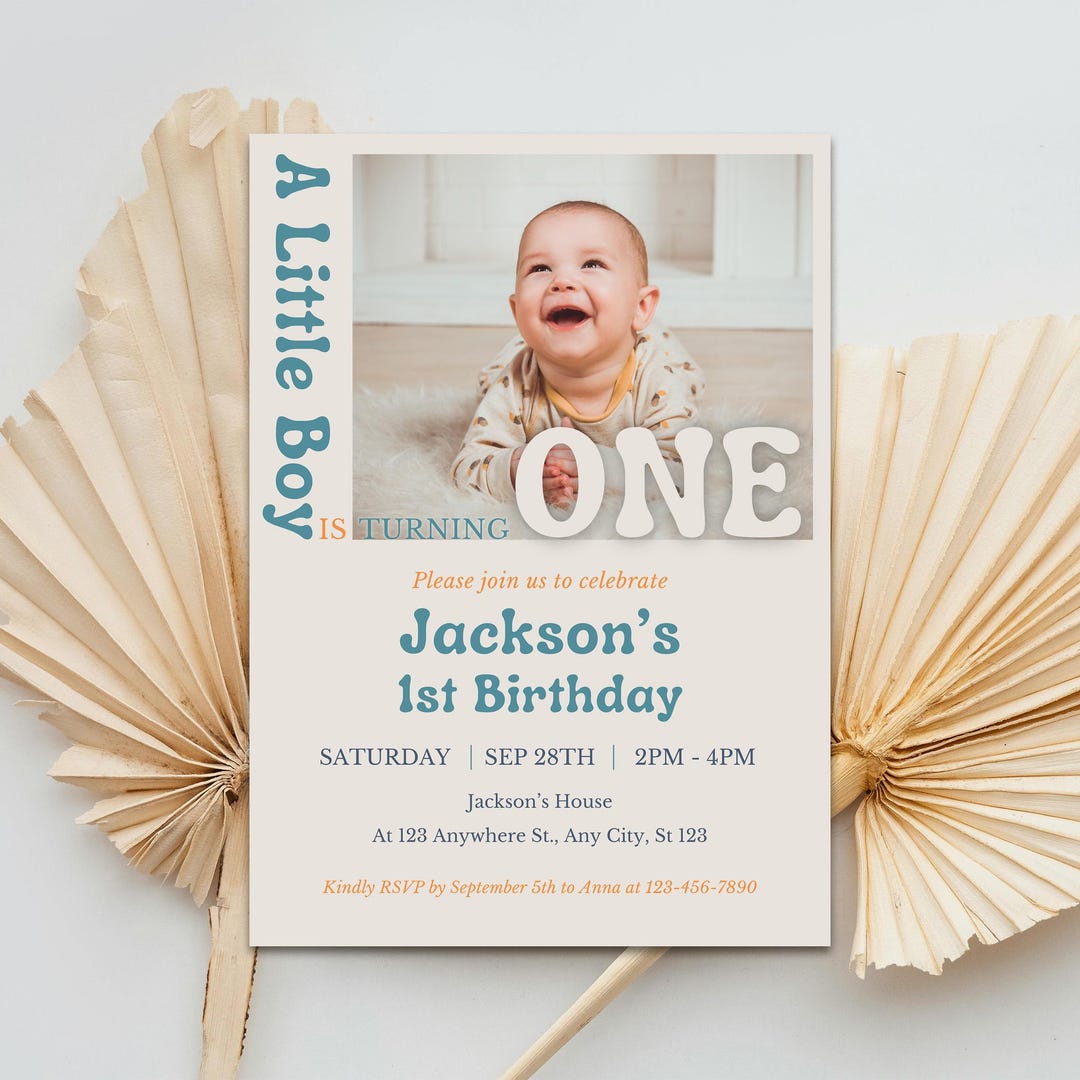 First Birthday Invitation, Boys Birthday, Digital Invitation, Custom ...