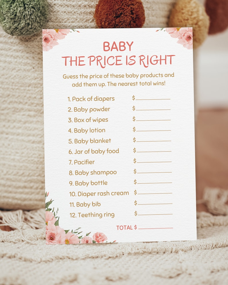 Editable the Price is Right Baby Shower Game, Floral Baby Shower Game ...