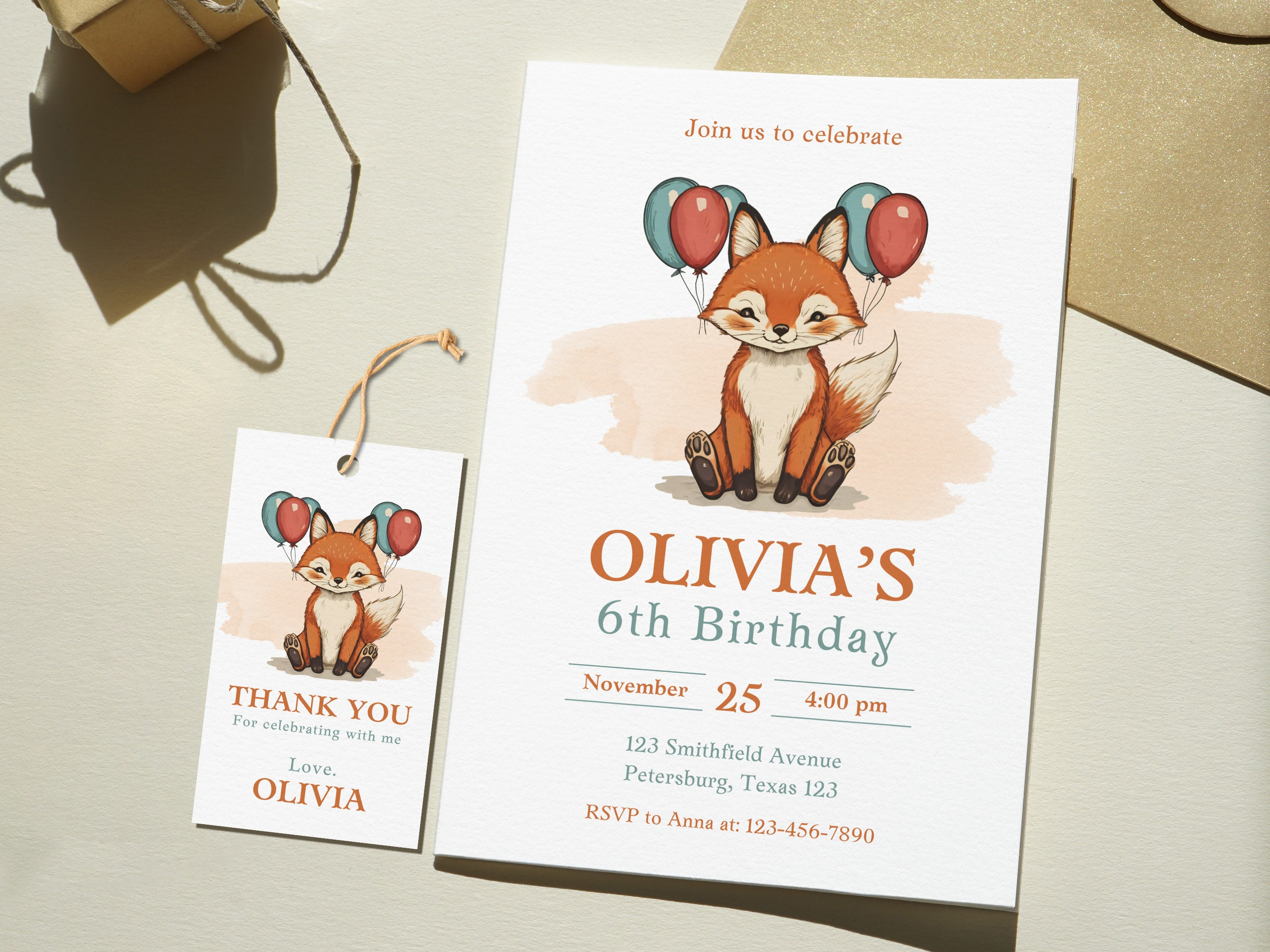 Fox Birthday Invitation Template, Editable Fox Invitation, Birthday ...