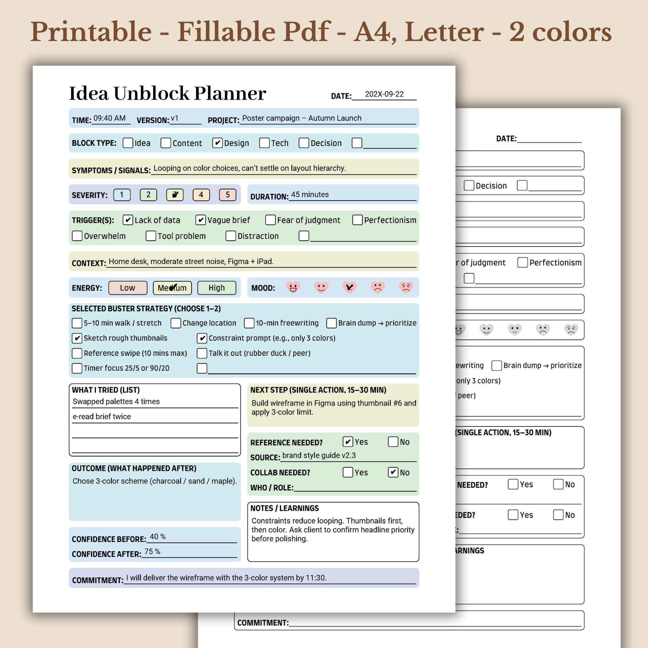 Idea Unblock Planner, Fillable Pdf, Fresh Ideas Log, Creative Reset ...