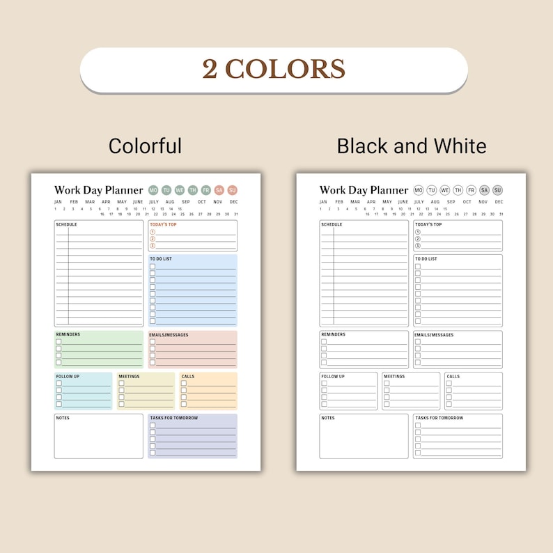 Work Day Planner, Daily Productivity Checklist, Fillable PDF - Etsy