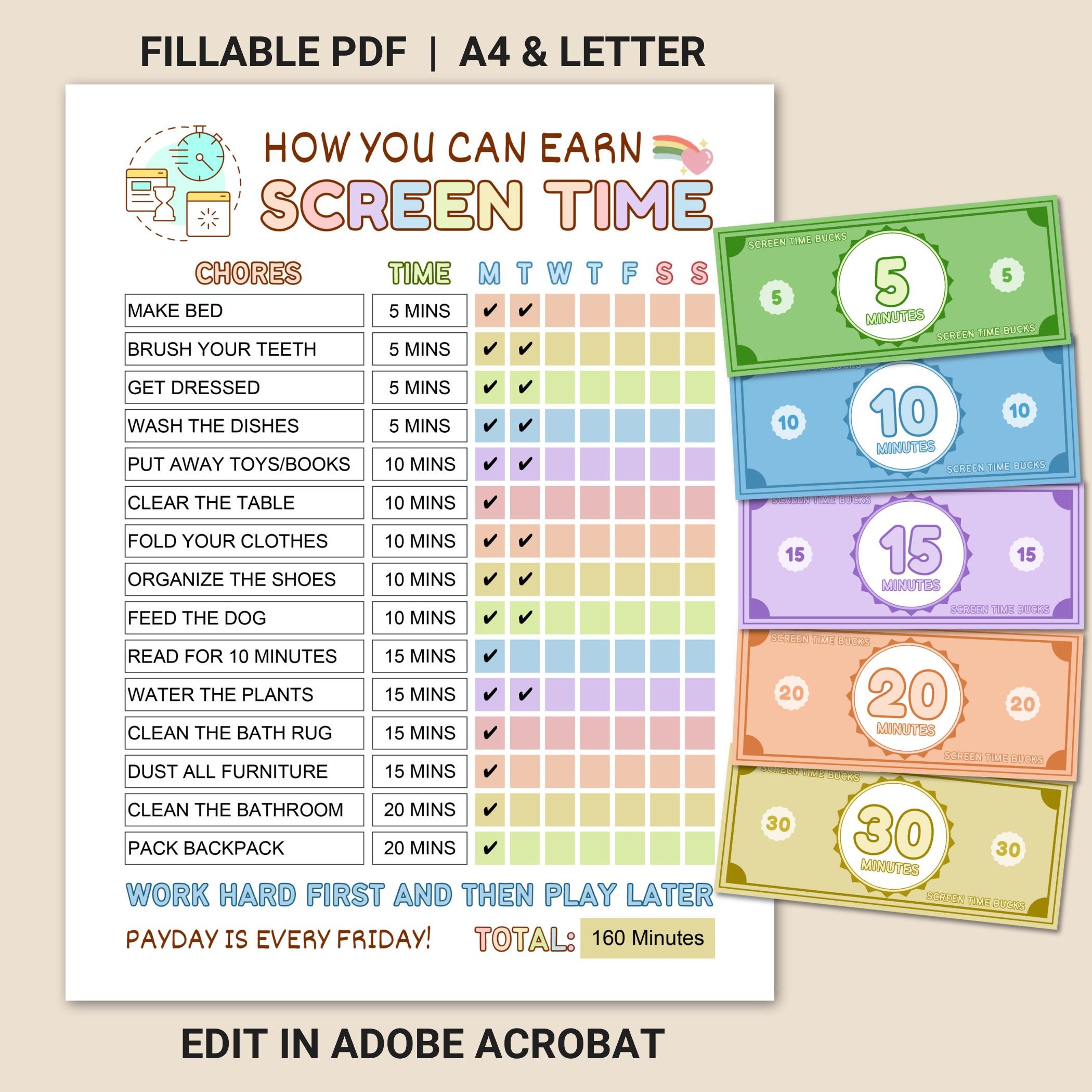 How You Can Earn Screen Time, Screen Time Checklist, Screen Time Bucks ...