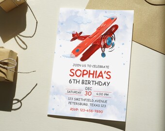 Editable Airplane Birthday Invitation, Time Flies Birthday Invitation ...
