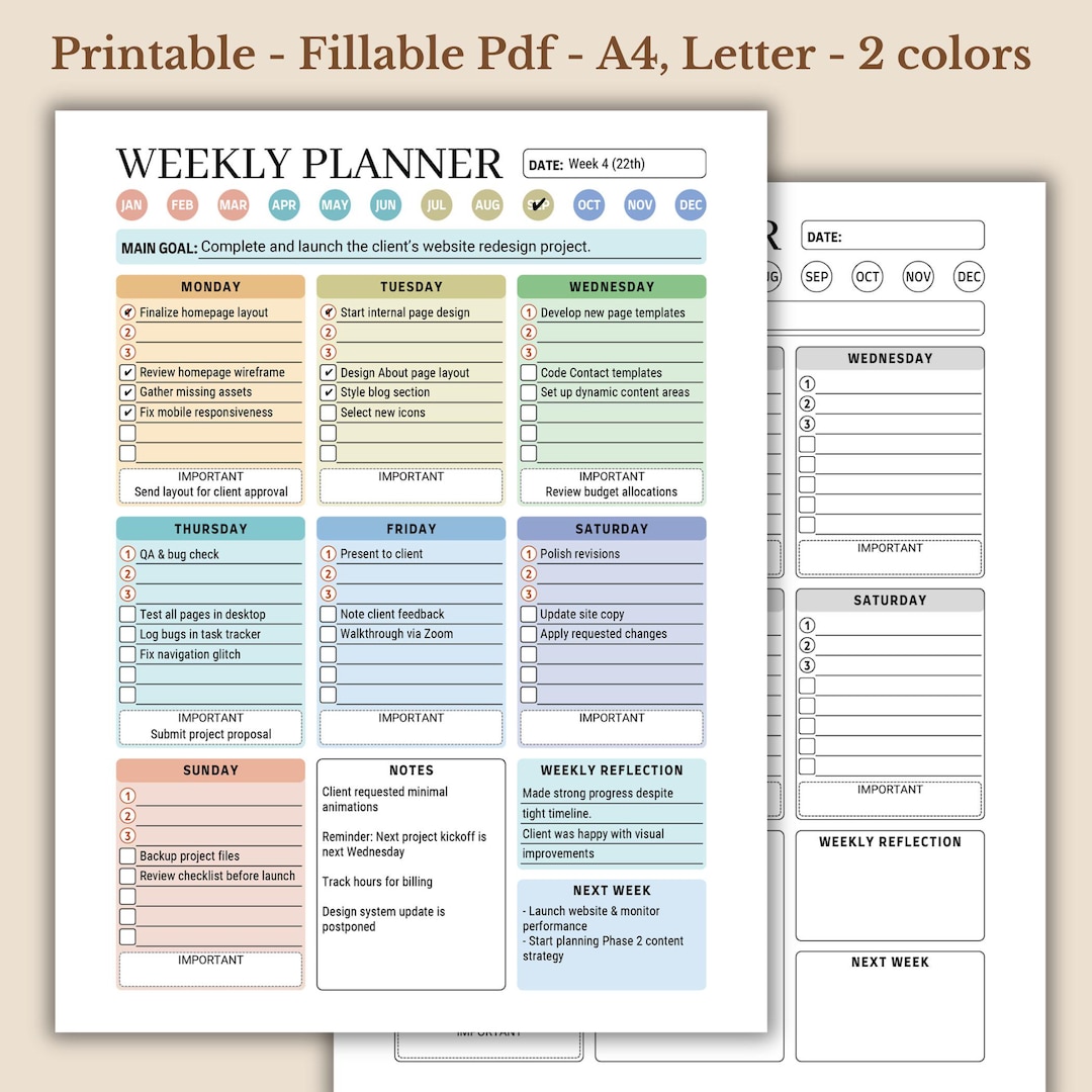 Fillable Weekly Planner: Printable Organizer, A4 & Letter (PDF) - Etsy