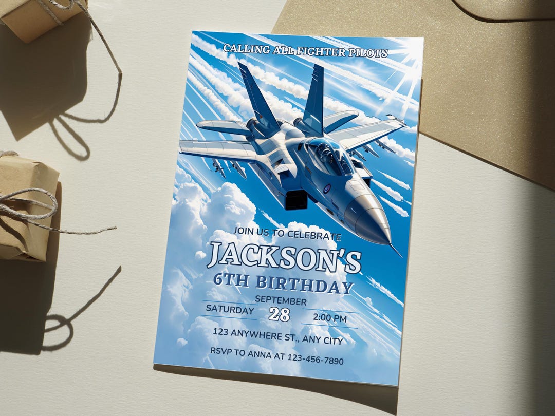Fighter Jet Birthday Invitation: Pilot Aircraft, Canva Template ...