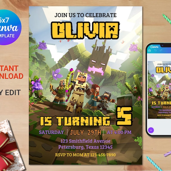 Minecrafter Printable Birthday Invitation Editable - Etsy