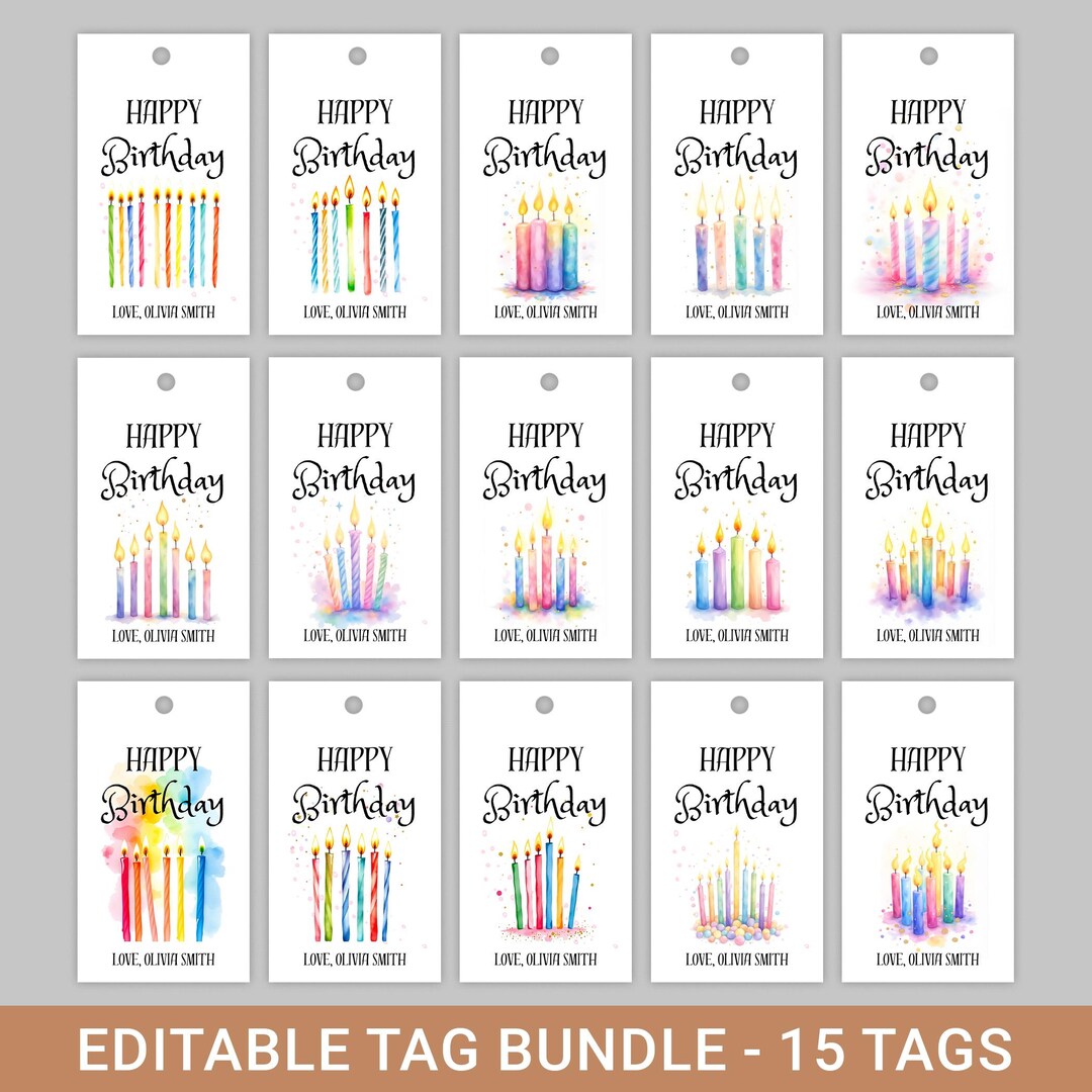 Happy Birthday Gift Tag Bundle, Editable Cute Colorful Gift Label ...