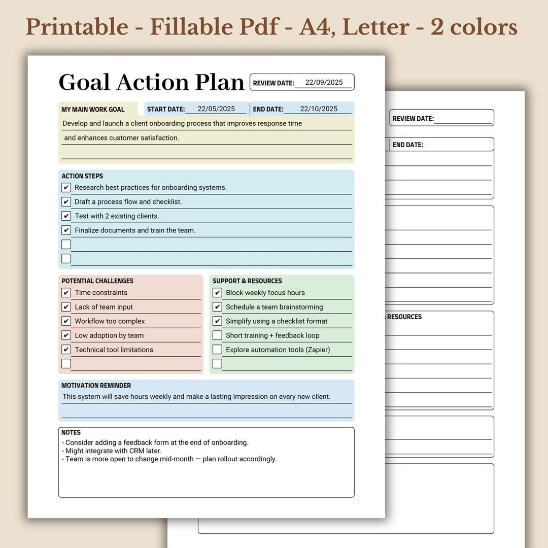 Goal Action Plan, Personal Growth Planner, Printable Fillable PDF ...