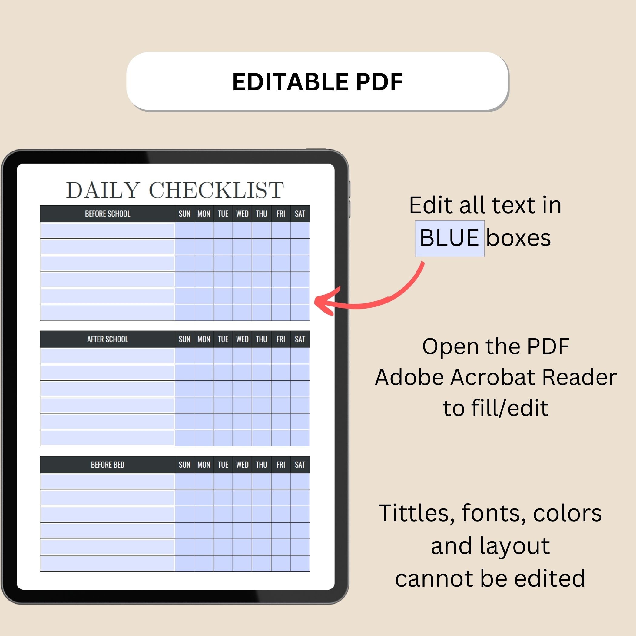 Editable Daily Checklist for Kids, Printable Daily Checklist ...