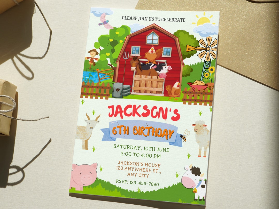 Farm Birthday Invitation Barn Animals Party Invite Template - Etsy