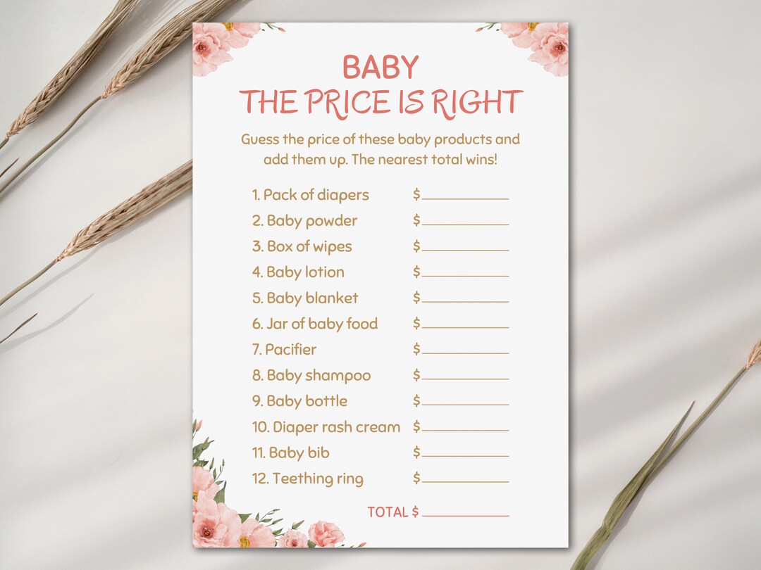 Editable the Price is Right Baby Shower Game, Floral Baby Shower Game ...
