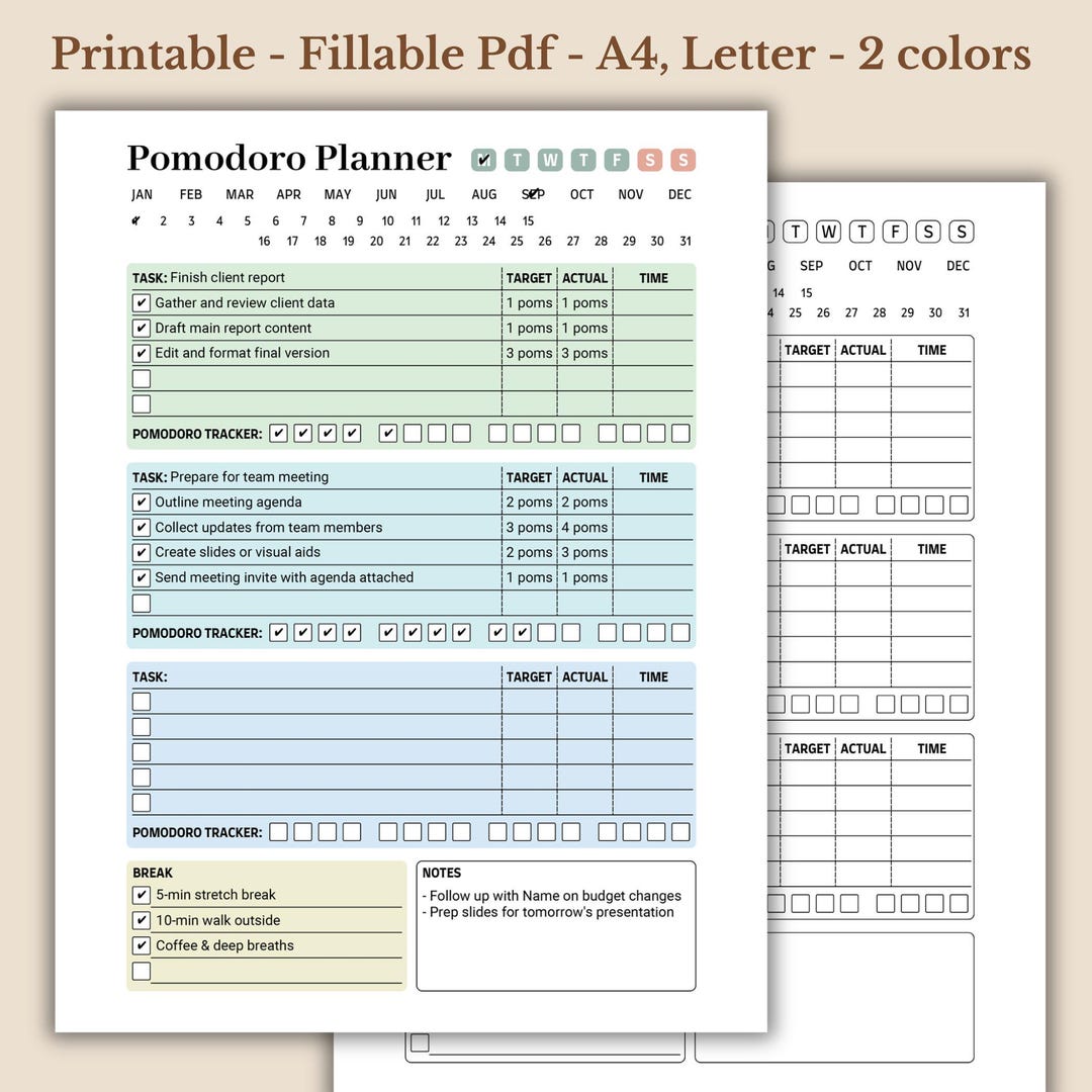 Pomodoro Planner, Fillable Pdf, Digital Planner, Study, Productivity, Printable Daily Planner ...