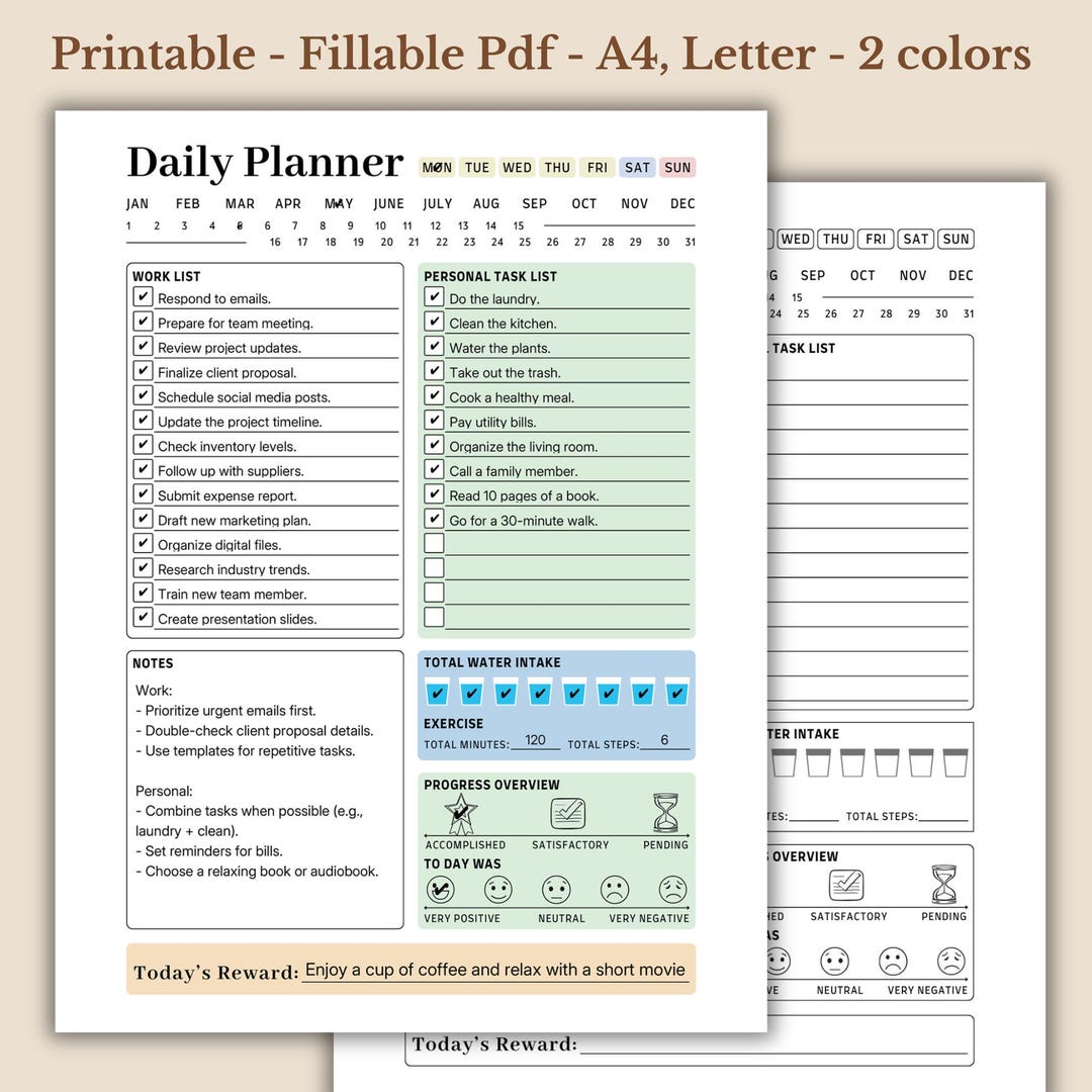 Daily Planner: Work Life Balance, To-do List (fillable PDF) - Etsy