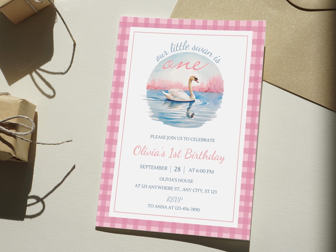 Swan Birthday Invitation Template, Girls Birthday Invitation, First ...