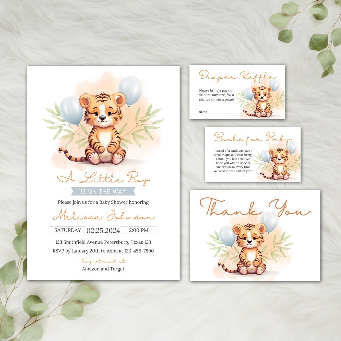 Tiger Baby Shower Bundle, Tiger Baby Shower Invitation, Editable Tiger ...