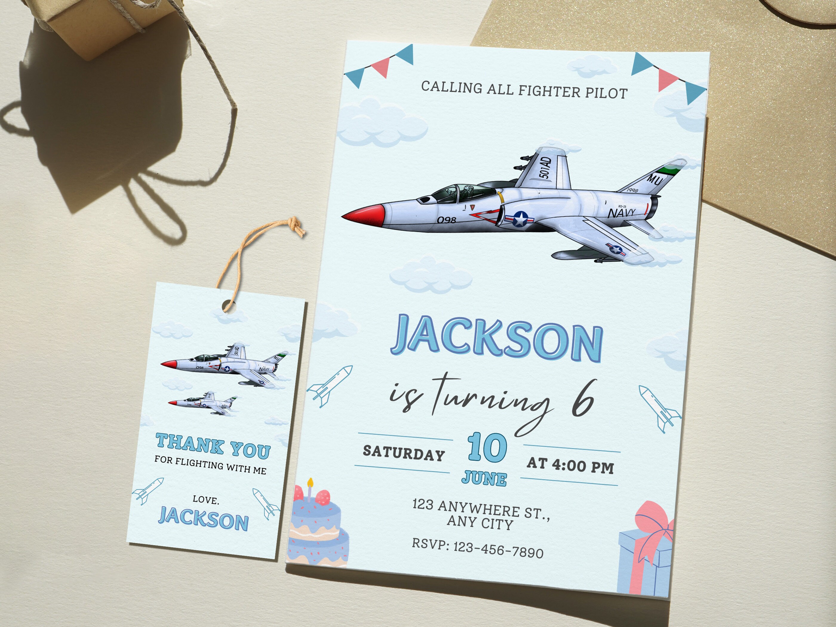 Editable Fighter Pilot Birthday Invitation, Fighter Jet Invitation ...
