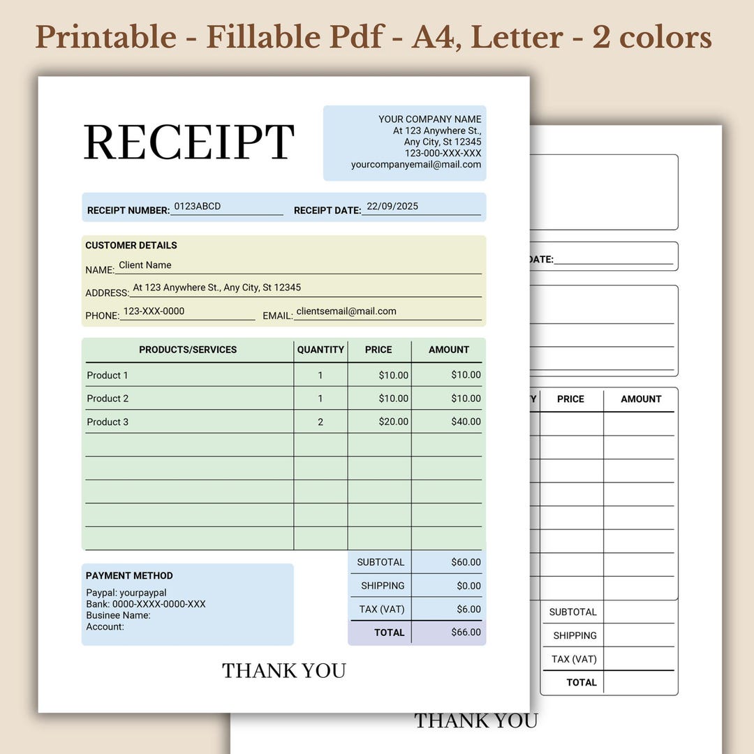 Receipt Form, Printable Fillable Pdf, Customer Order Receipt, Sales ...