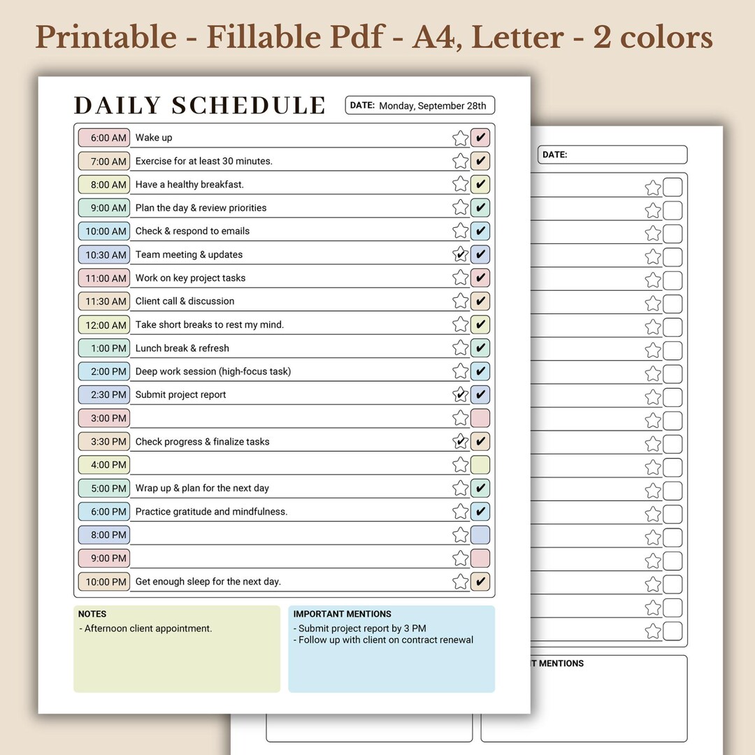 Daily Schedule Planner, Daily Work Checklist, Daily Routine, Work ...