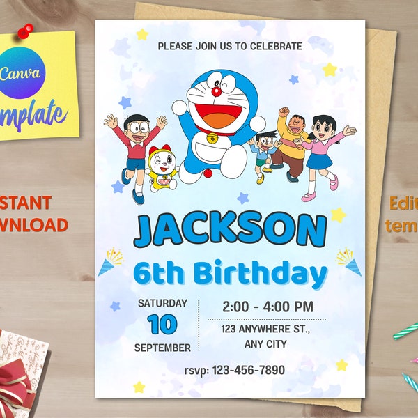 Doraemon Birthday Invitation - Etsy