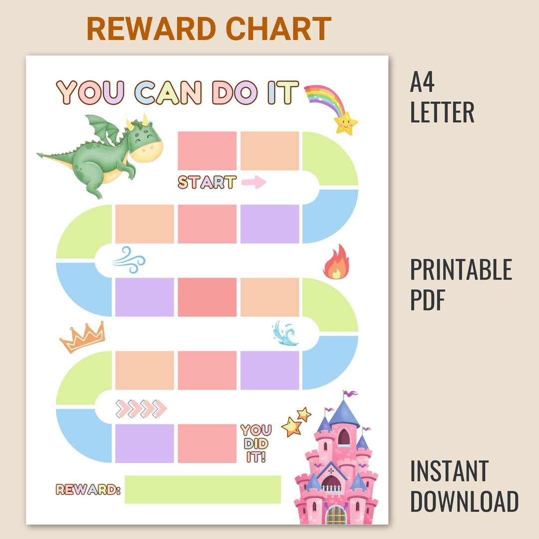 Dragon Reward Chart, Dragon Behavior Chart, Daily Chore Chart, Girl ...