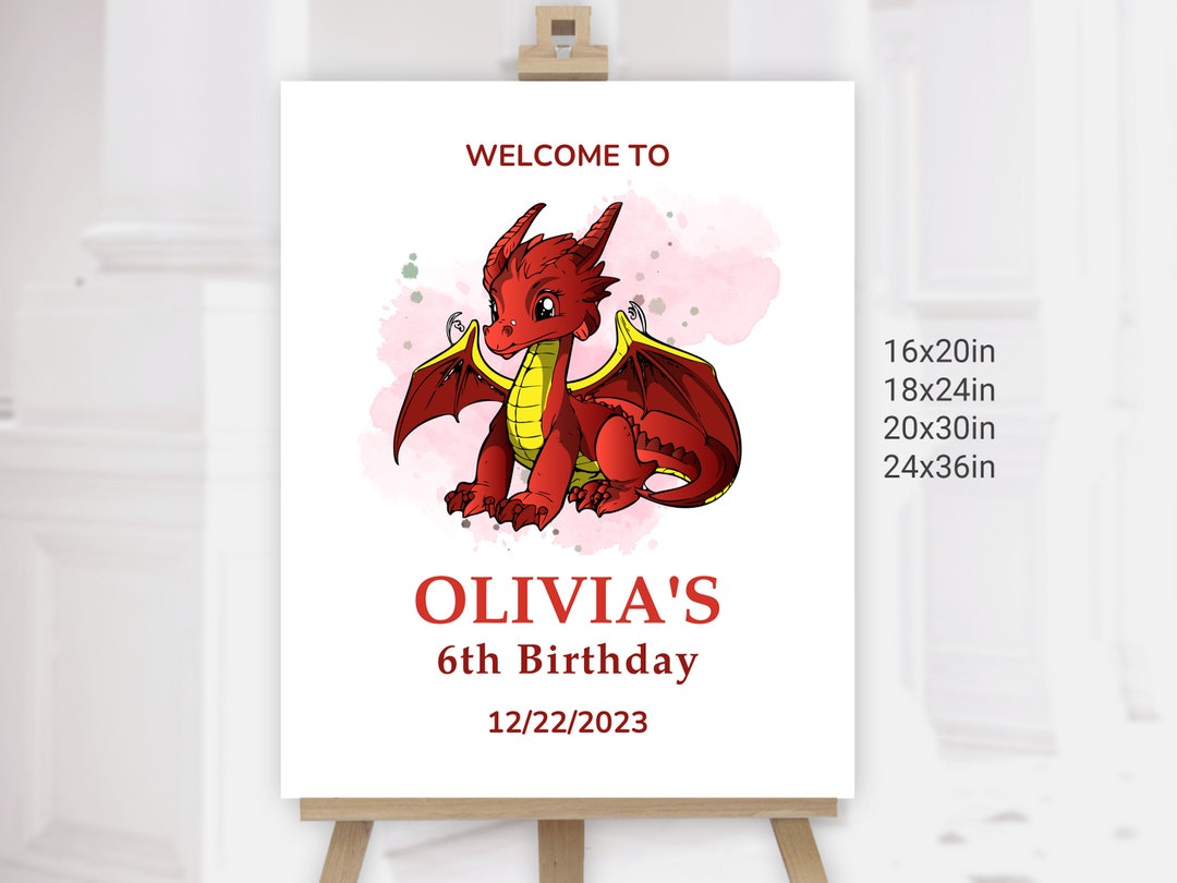 Red Dragon Birthday Welcome Sign Dragon Birthday Poster - Etsy